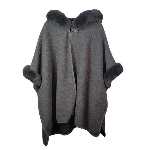 Jackets & Coats | Black Grey Wool Feel Cold Weather Pancho Throw Over ...